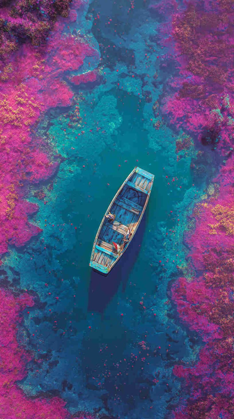 Boat on Lake Aerial View 4K HD Wallpapers